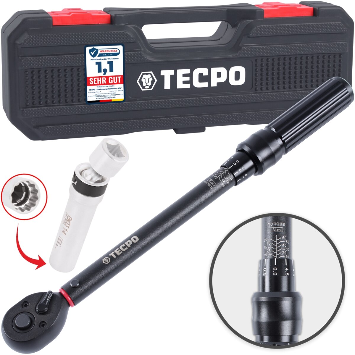 TECPO Drehmomentschlüssel 3/8" 10 - 60 Nm + BGS Zündkerzen-Gelenkeins ...