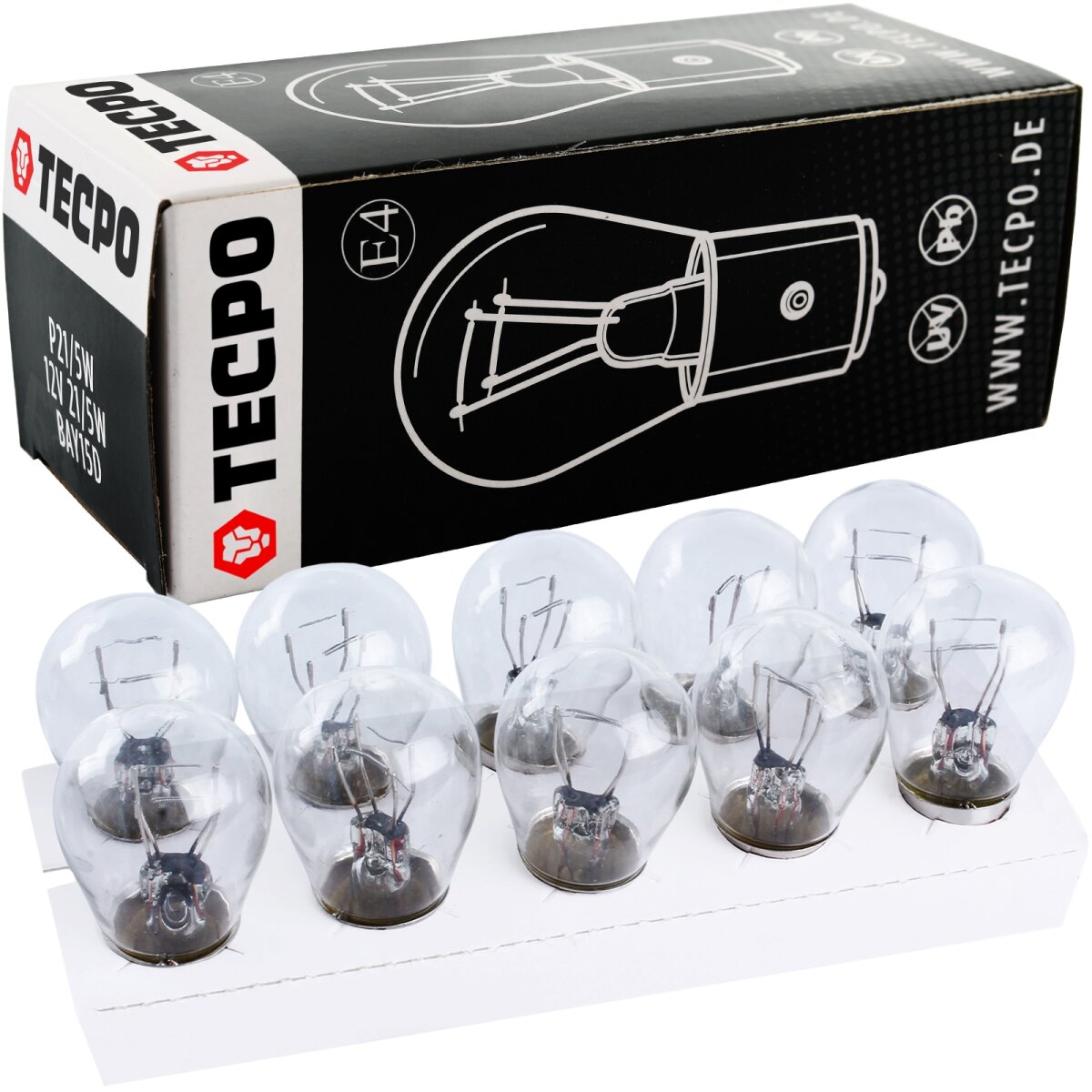 TECPO Glühbirnen-Set, 12V P21/5W, BAY15D, 10 Stück, 7,99
