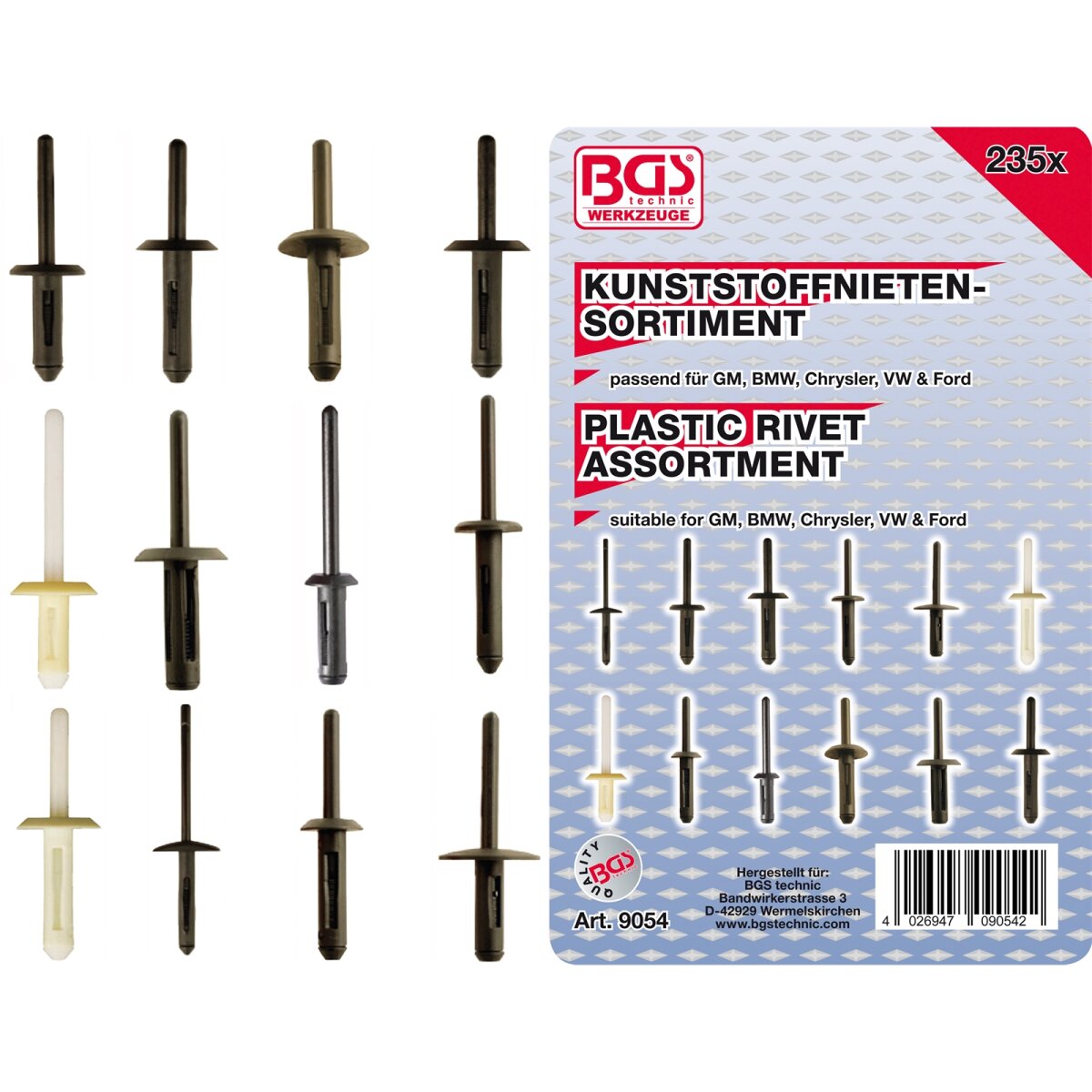 BGS Kunststoffnieten-Sortiment | für GM, BMW, Chrysler, VW, Ford | 23 ...