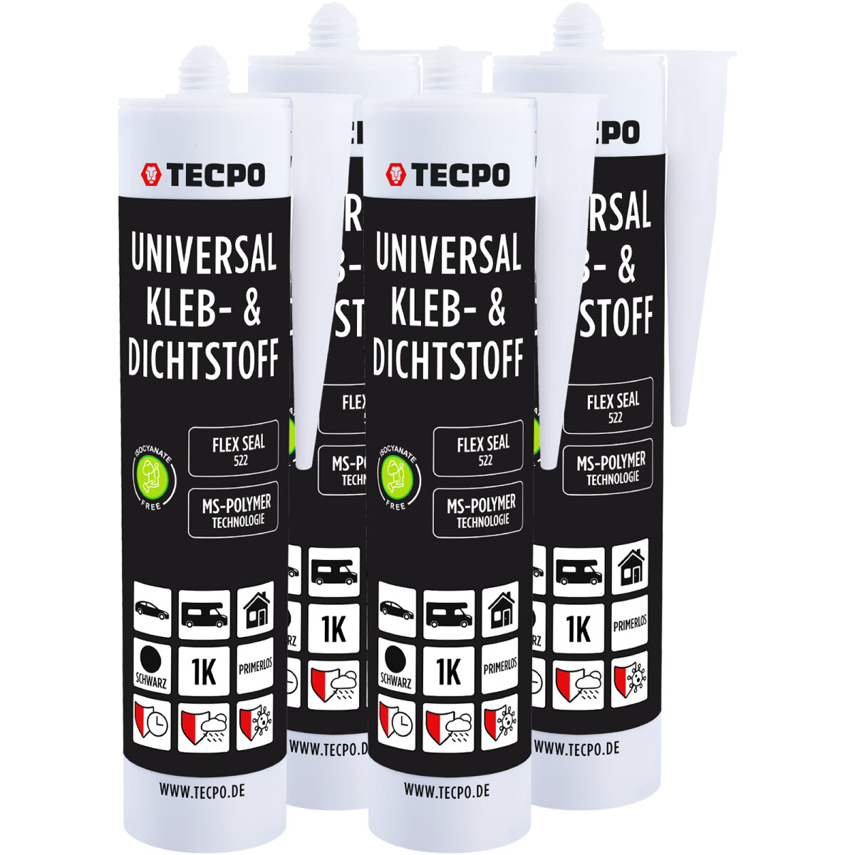 4x TECPO Universal Klebe- und Dichtstoff FLEX SEAL 522 SCHWARZ 1K MS ...