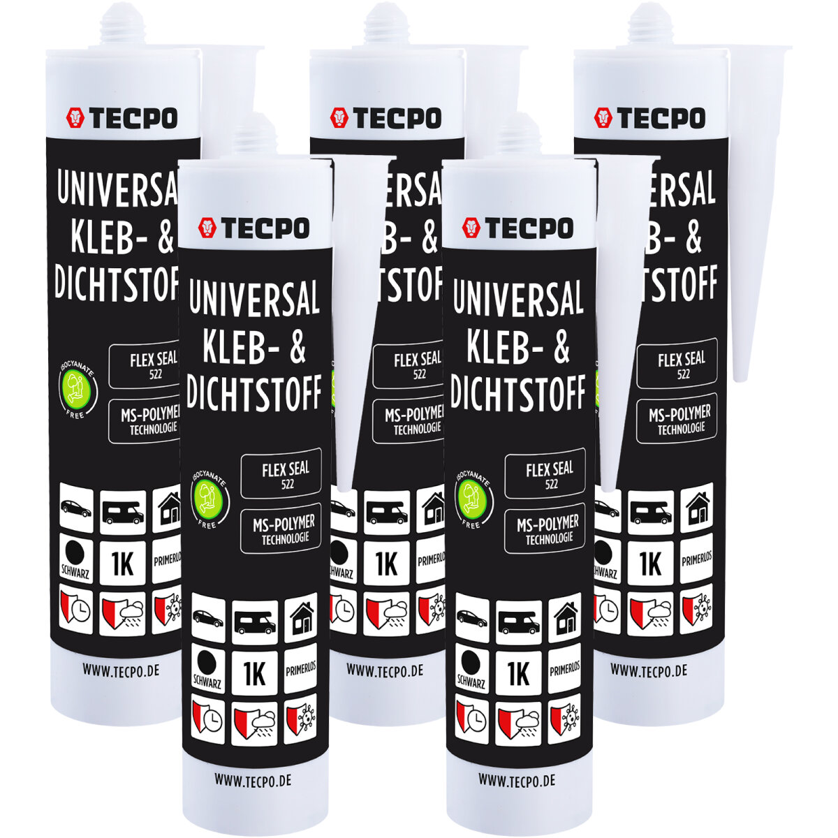 5x TECPO Universal Klebe- und Dichtstoff FLEX SEAL 522 SCHWARZ 1K MS ...
