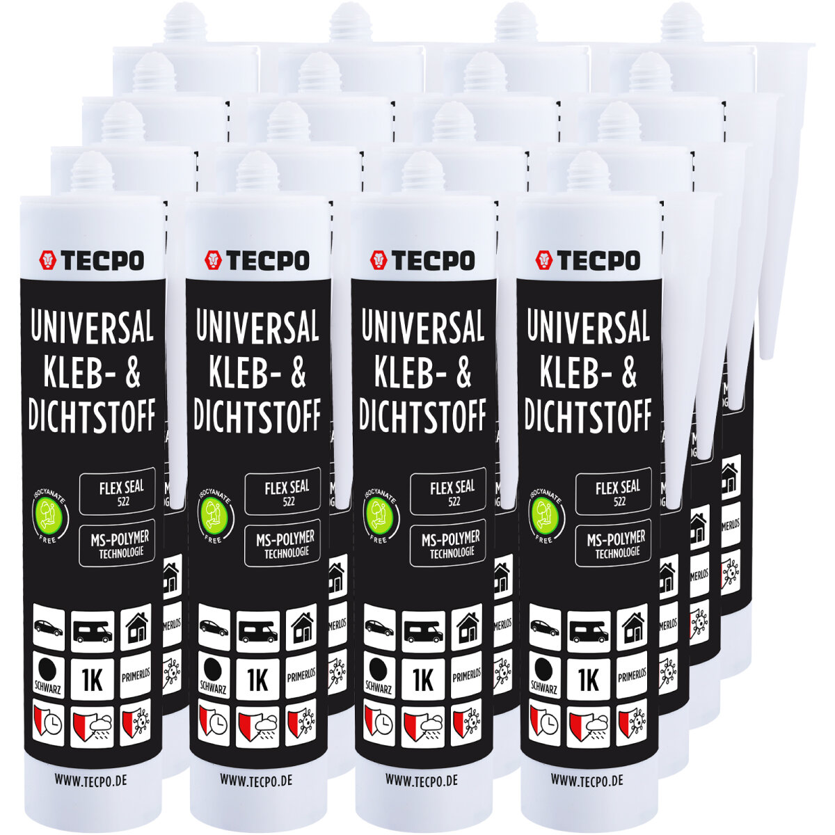 12x TECPO Universal Klebe- und Dichtstoff FLEX SEAL 522 SCHWARZ 1K MS ...