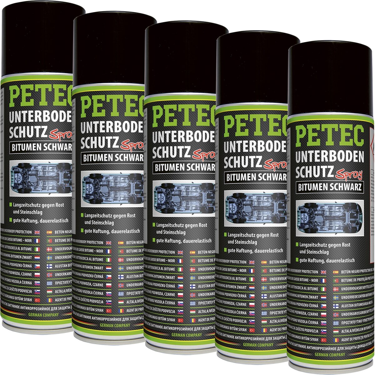 5x PETEC Unterbodenschutz Bitumen Spray schwarz, 500 ml, 42,99