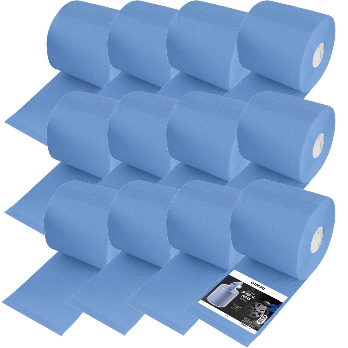 TECPO Putzrollen 2-lagig – 12× Blau Mini 500 (21×34 cm) | Reißfestes ...