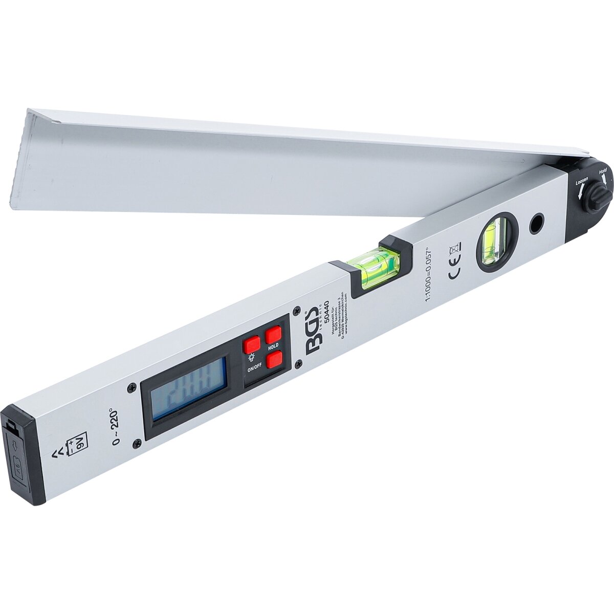 BGS Digitaler LCD-Winkelmesser mit Wasserwaage | 450 mm, 38,67