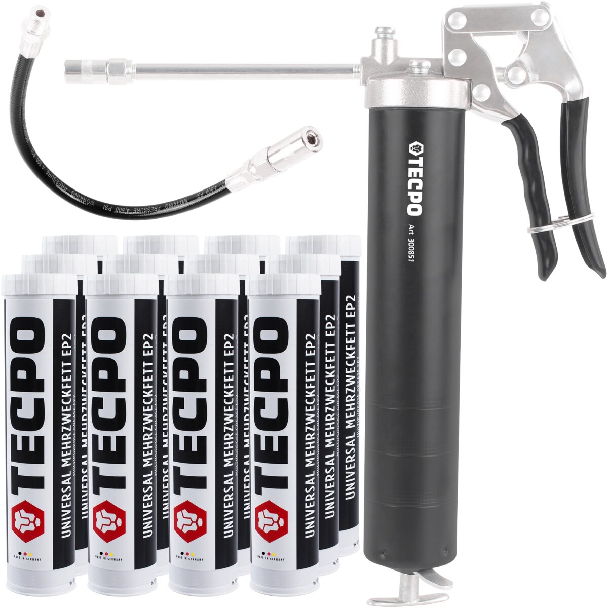 TECPO Einhand-Fettpresse + 12x Universal Mehrzweckfett EP2, 400g, 58,99