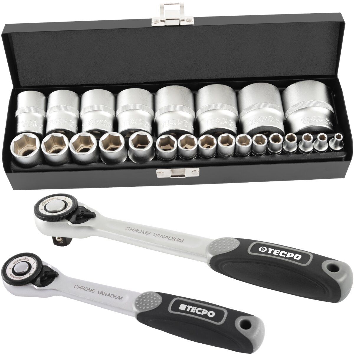 TECPO Zoll Werkzeug Nüsse 24-teilig Steckschlüssel Satz mit 1/2+1/4 Z ...