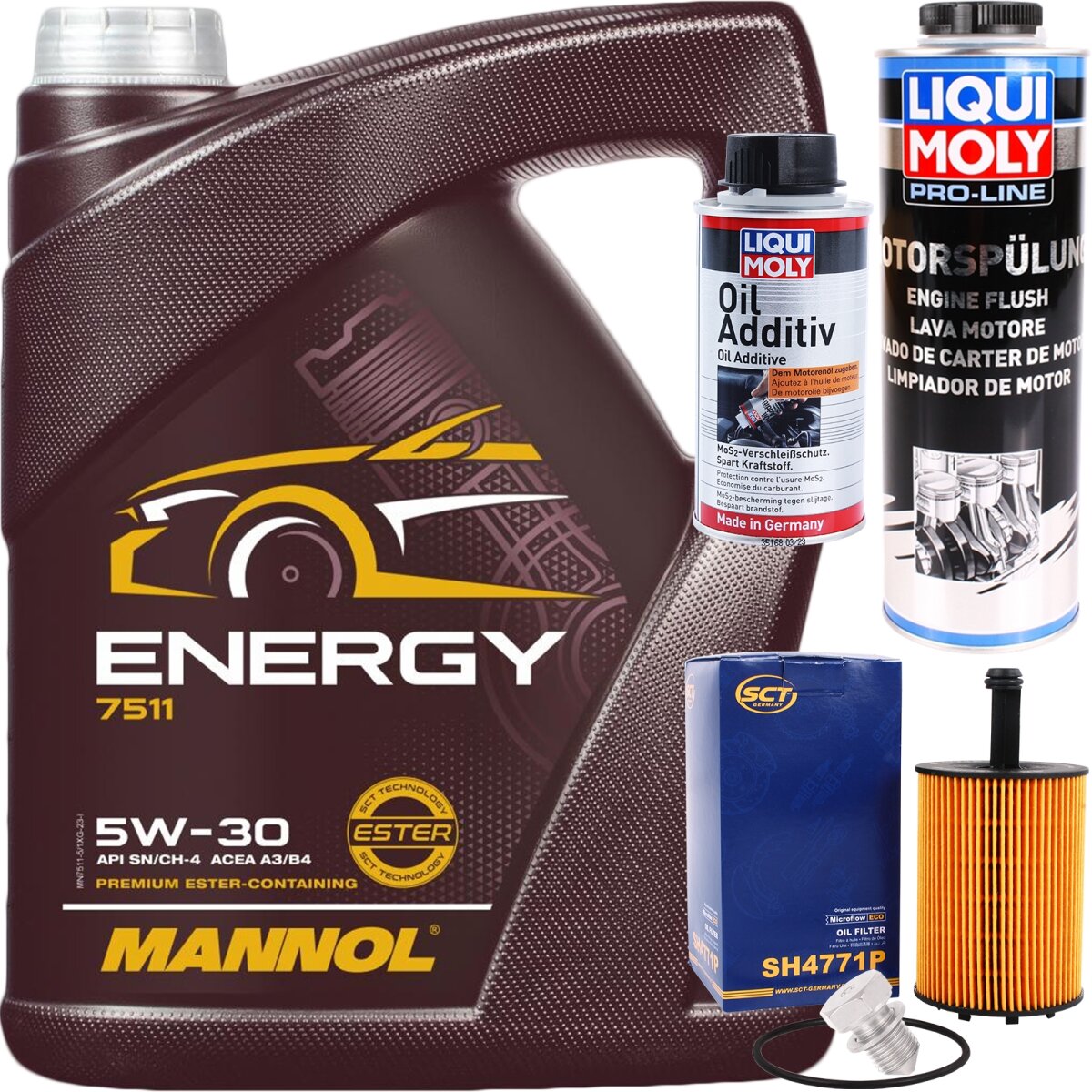 SCT Ölfilter + Liqui Moly Oil Additiv & Spülung + Mannol 5W-30 ENERGY ...