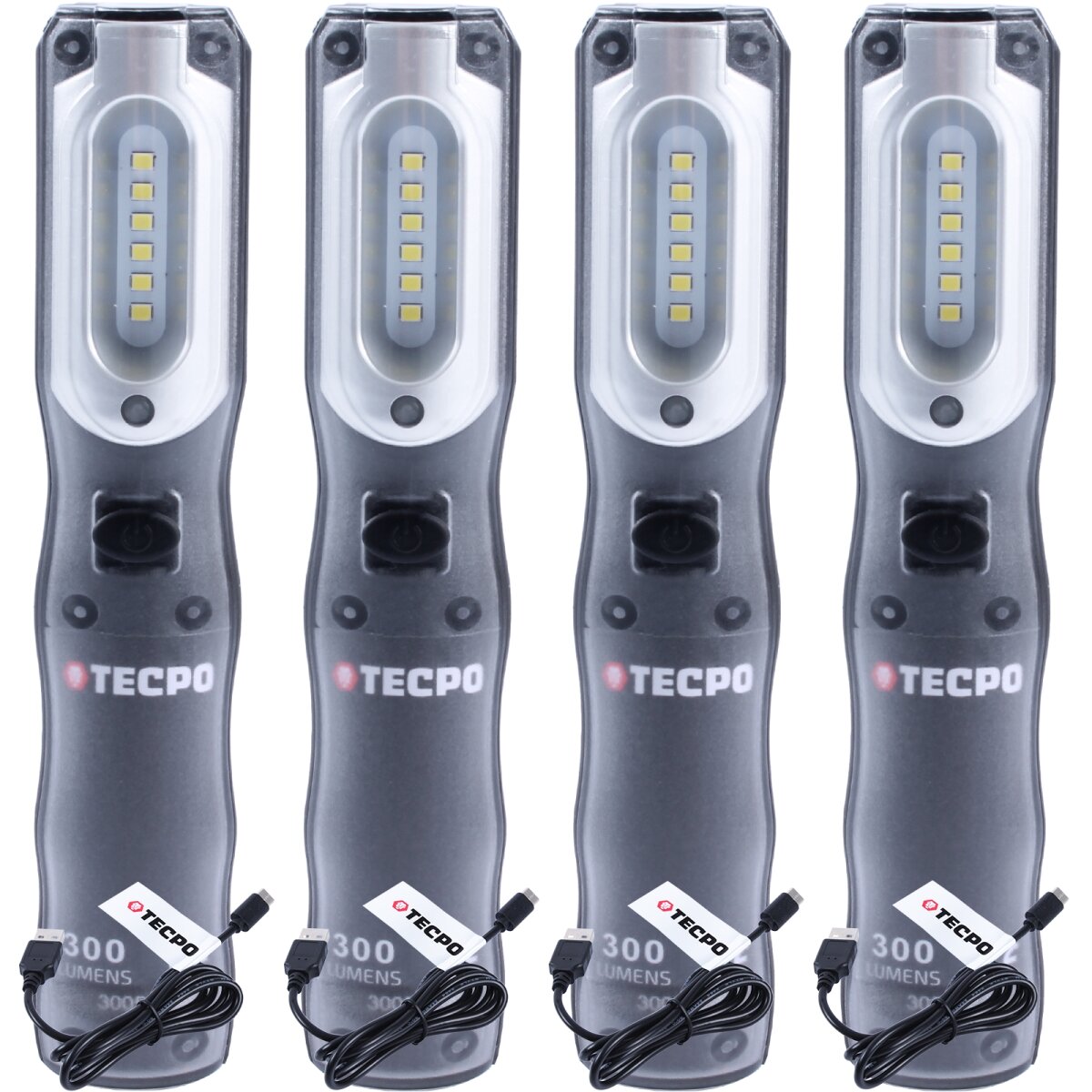 4x TECPO LED Akku Handlampe 300 Lumen + USB Kabel, 69,99
