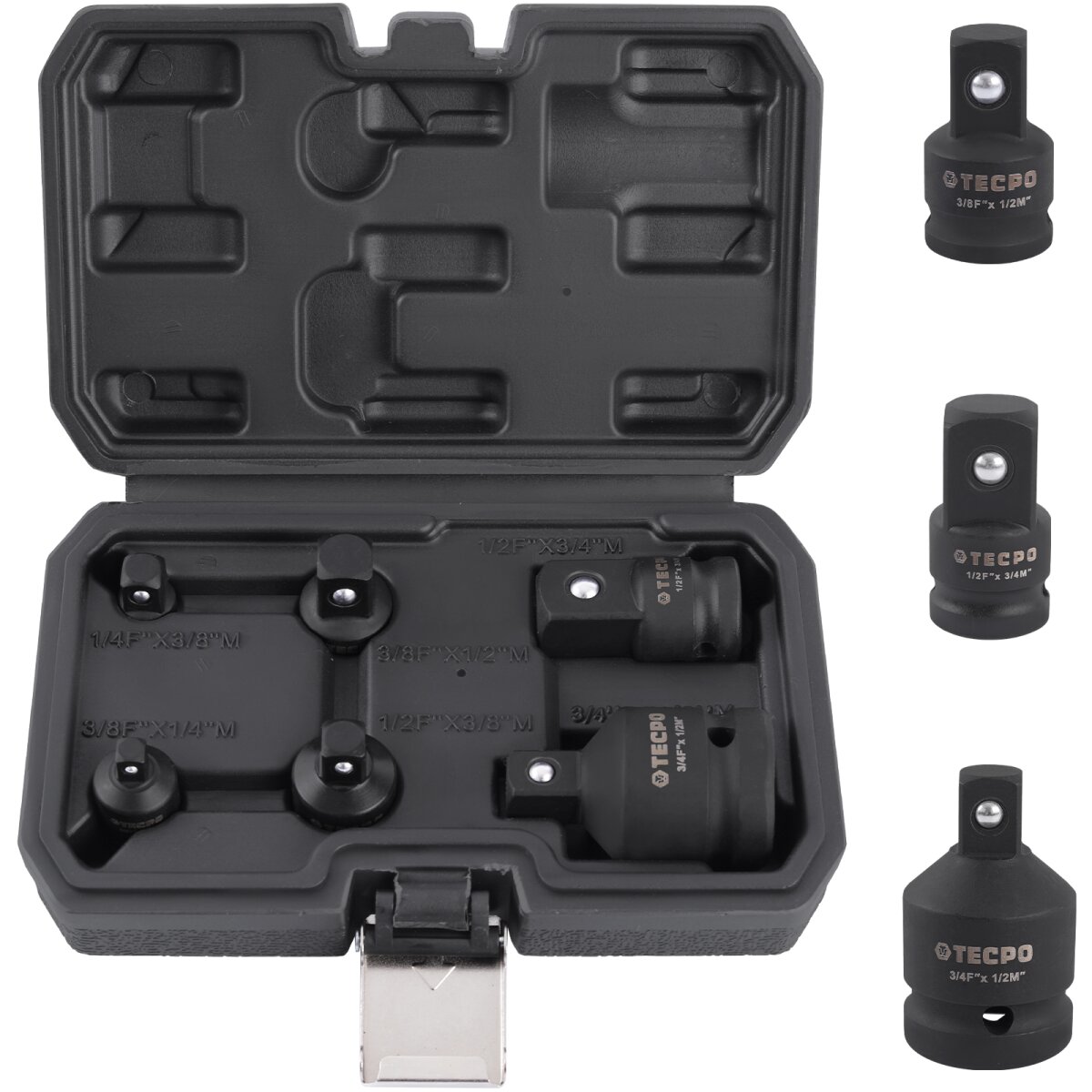 TECPO Kraft-Adapter Set 6-tlg. aus Chrom-Molybdän-Stahl mit Haltekuge ...