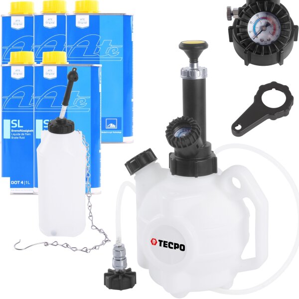 TECPO Bremsenentlüftungsgerät + ATE Bremsflüssigkeit DOT 4 SL, 5L, 90,90
