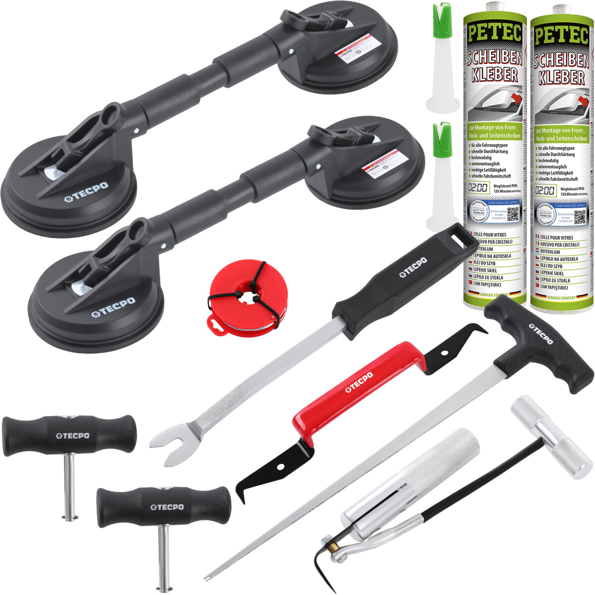 TECPO Gummi-Doppelsauger + Scheiben-Reparaturset + Scheibenkleber, 62 ...