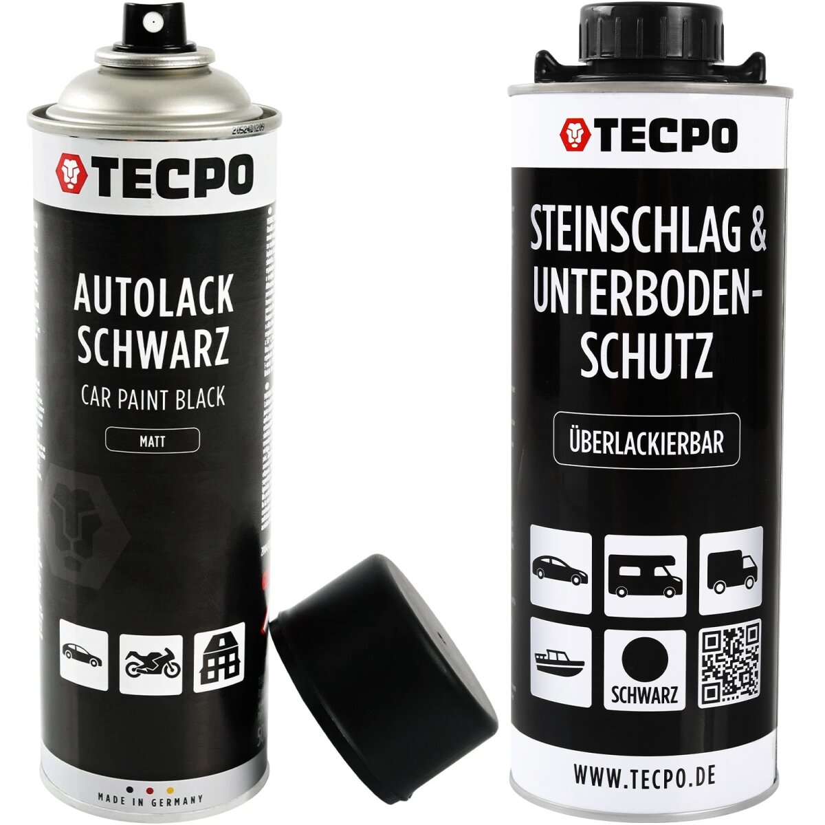 TECPO Autolack schwarz matt 500 ml + Unterbodenschutz Überlackierbar ...