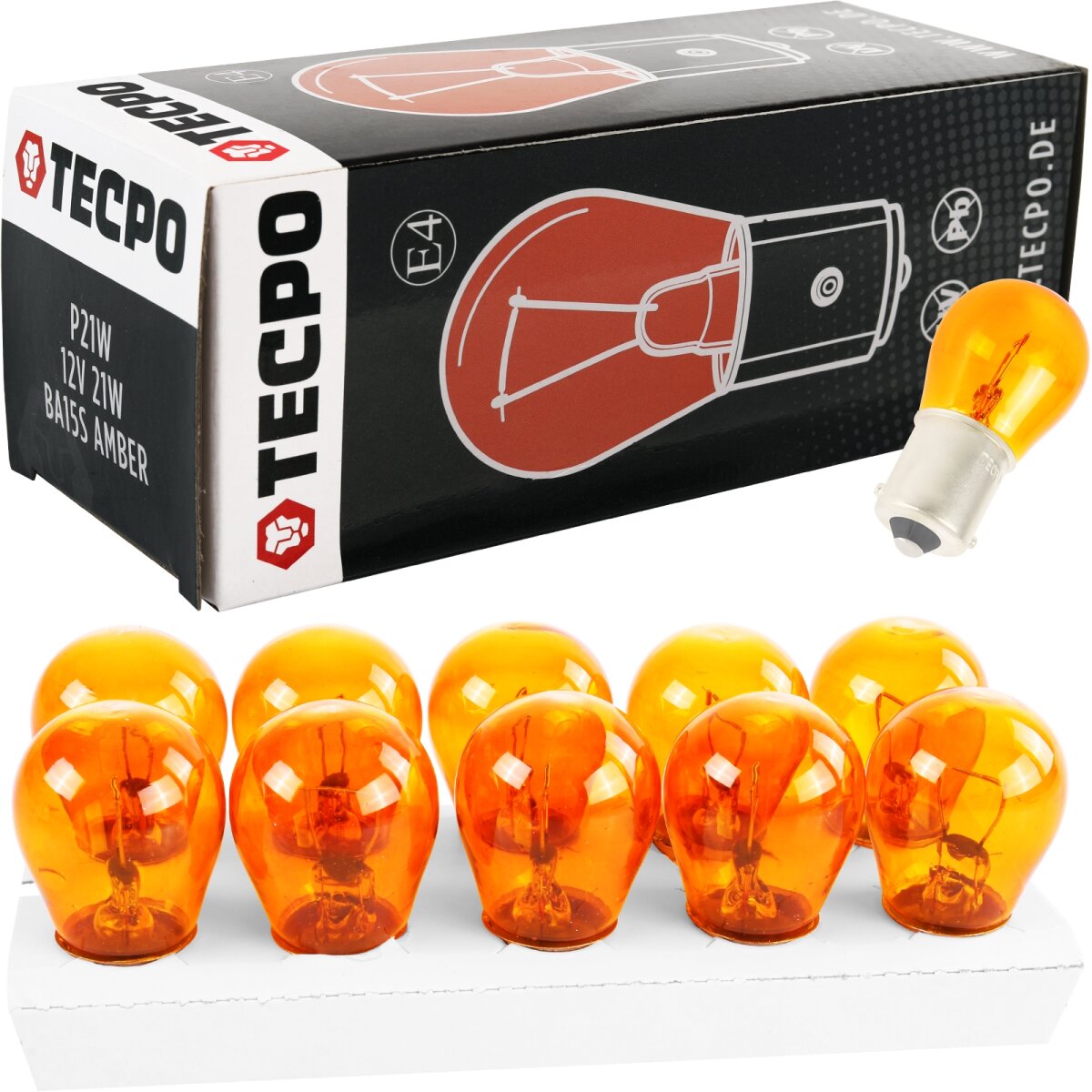 TECPO Glühbirnen Blinker 12V 21W, PY21W, BA15S, 20 Stück, 8,99