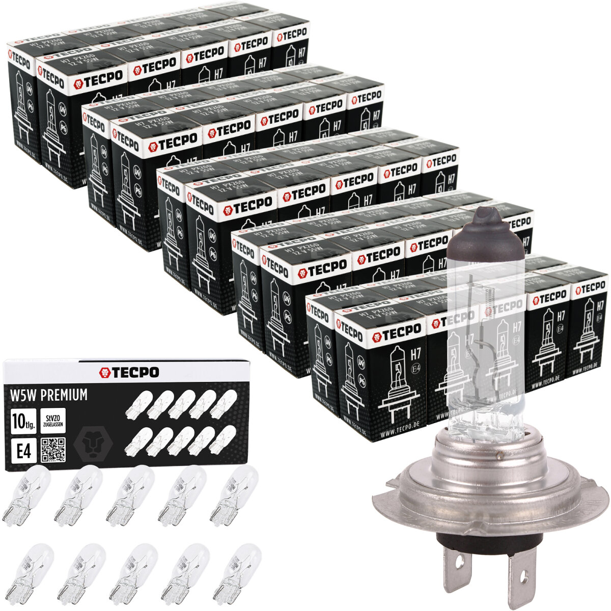 TECPO H7 Set 50x Halogen + 10x Standlicht – Werkstattpaket, 51,99