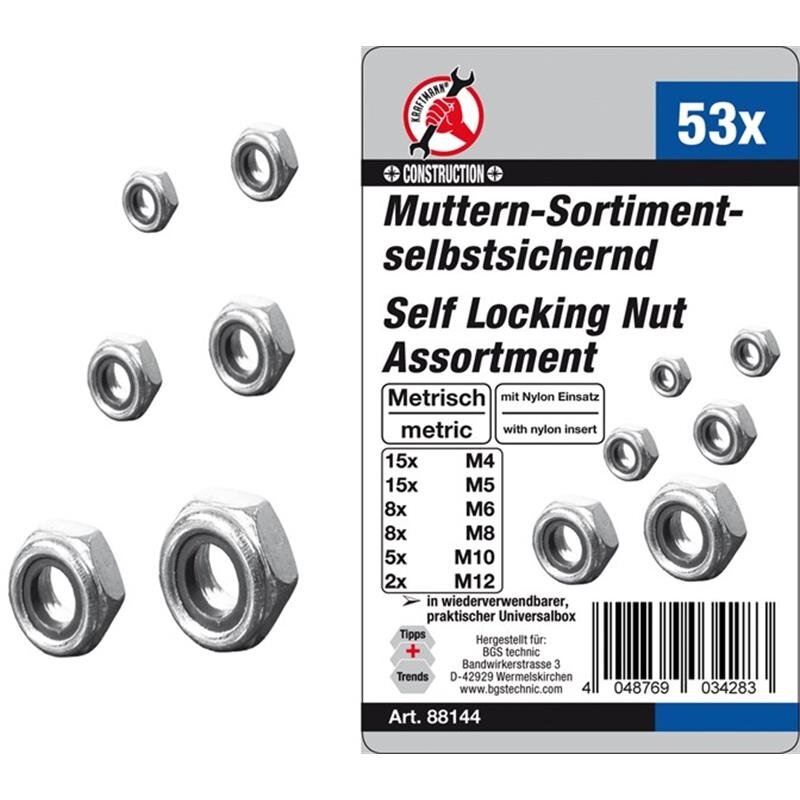 BGS DIY Muttern-Sortiment, selbstsichernd, 53-tlg., 7,99